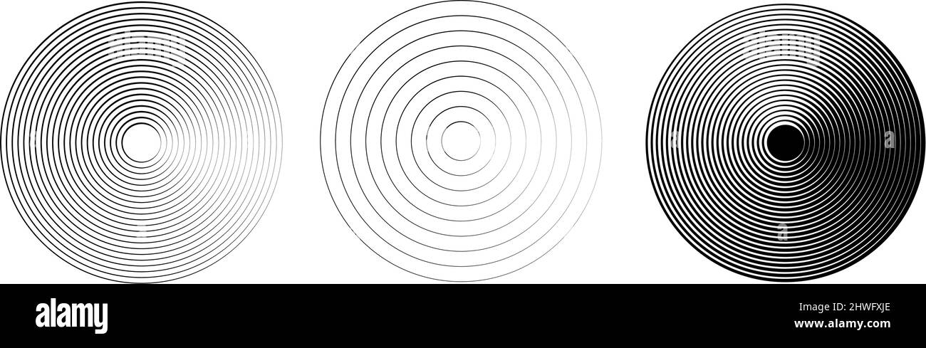 Concentric, radial, radiating black and white, circles, rings simple ...