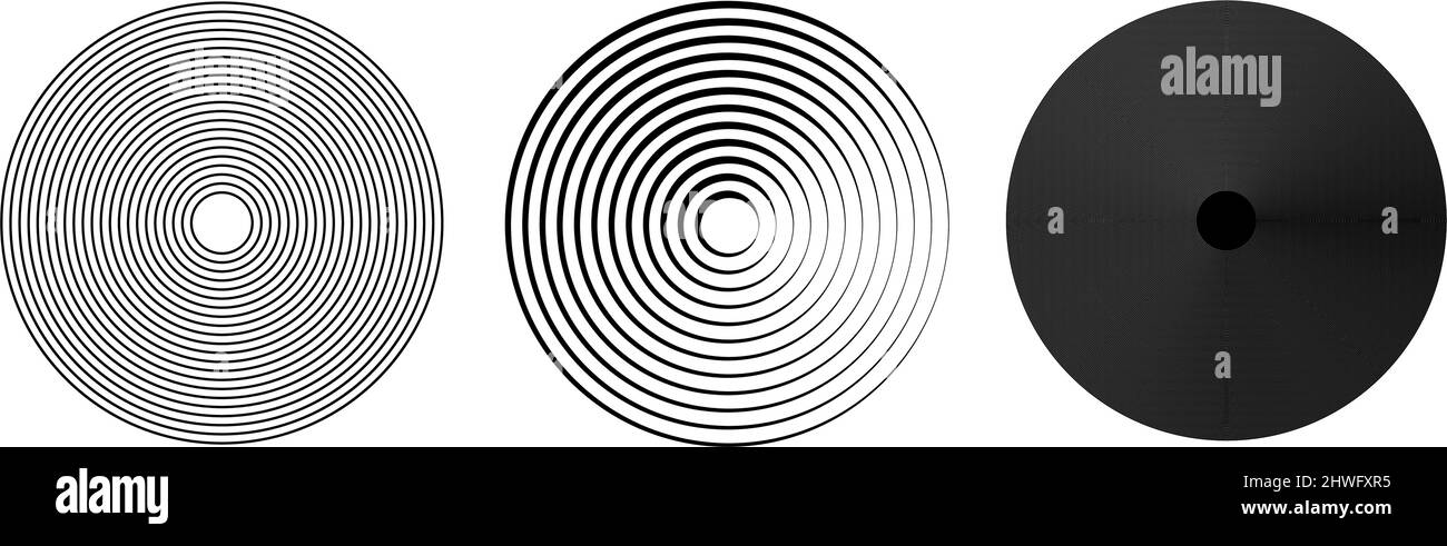 Concentric, radial, radiating black and white, circles, rings simple ...