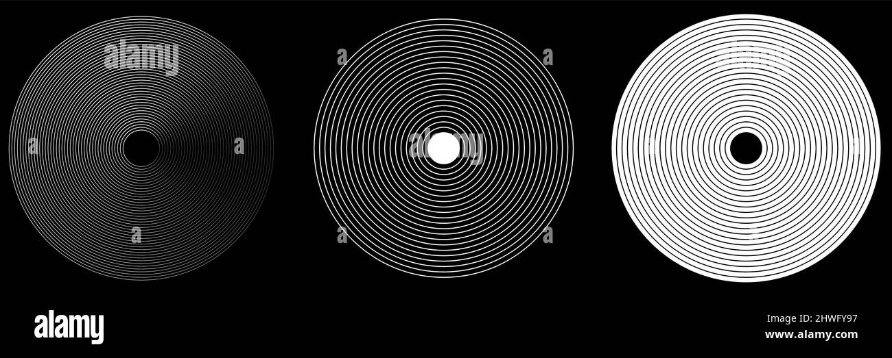 Concentric, radial, radiating black and white, circles, rings simple ...