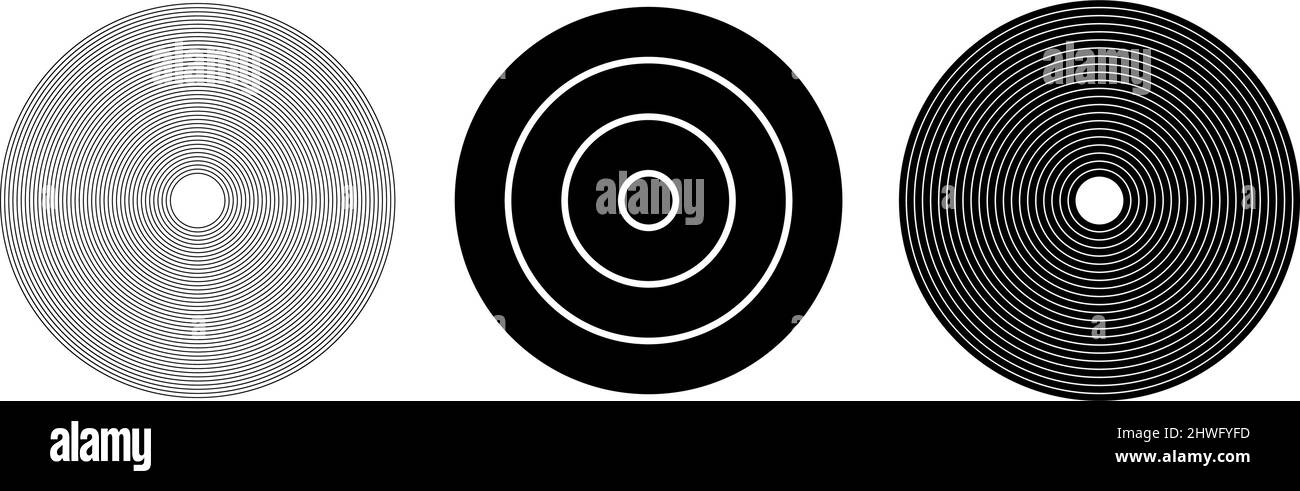Concentric, radial, radiating black and white, circles, rings simple ...