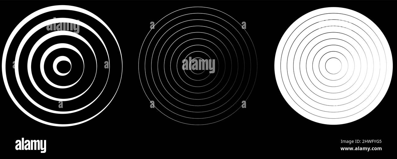 Concentric, radial, radiating black and white, circles, rings simple ...