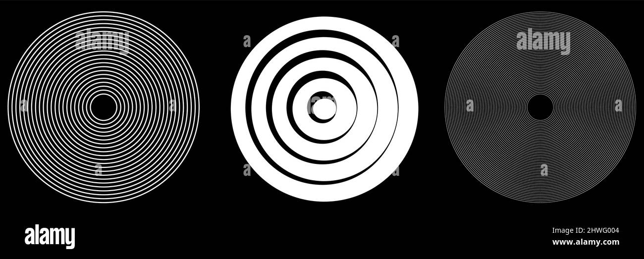 Concentric, radial, radiating black and white, circles, rings simple ...