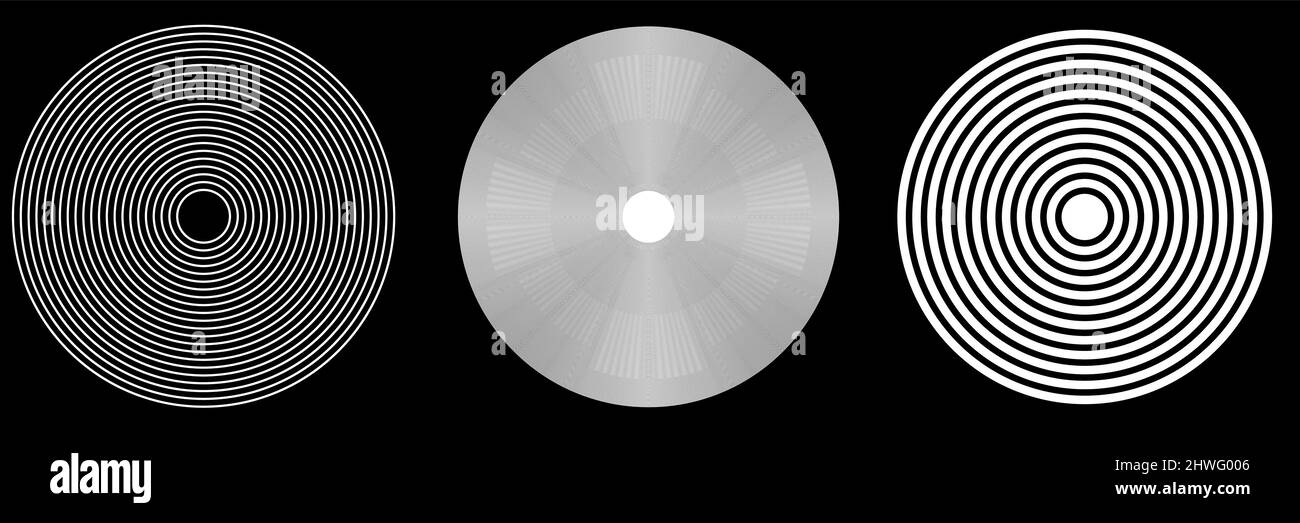 Concentric, radial, radiating black and white, circles, rings simple ...