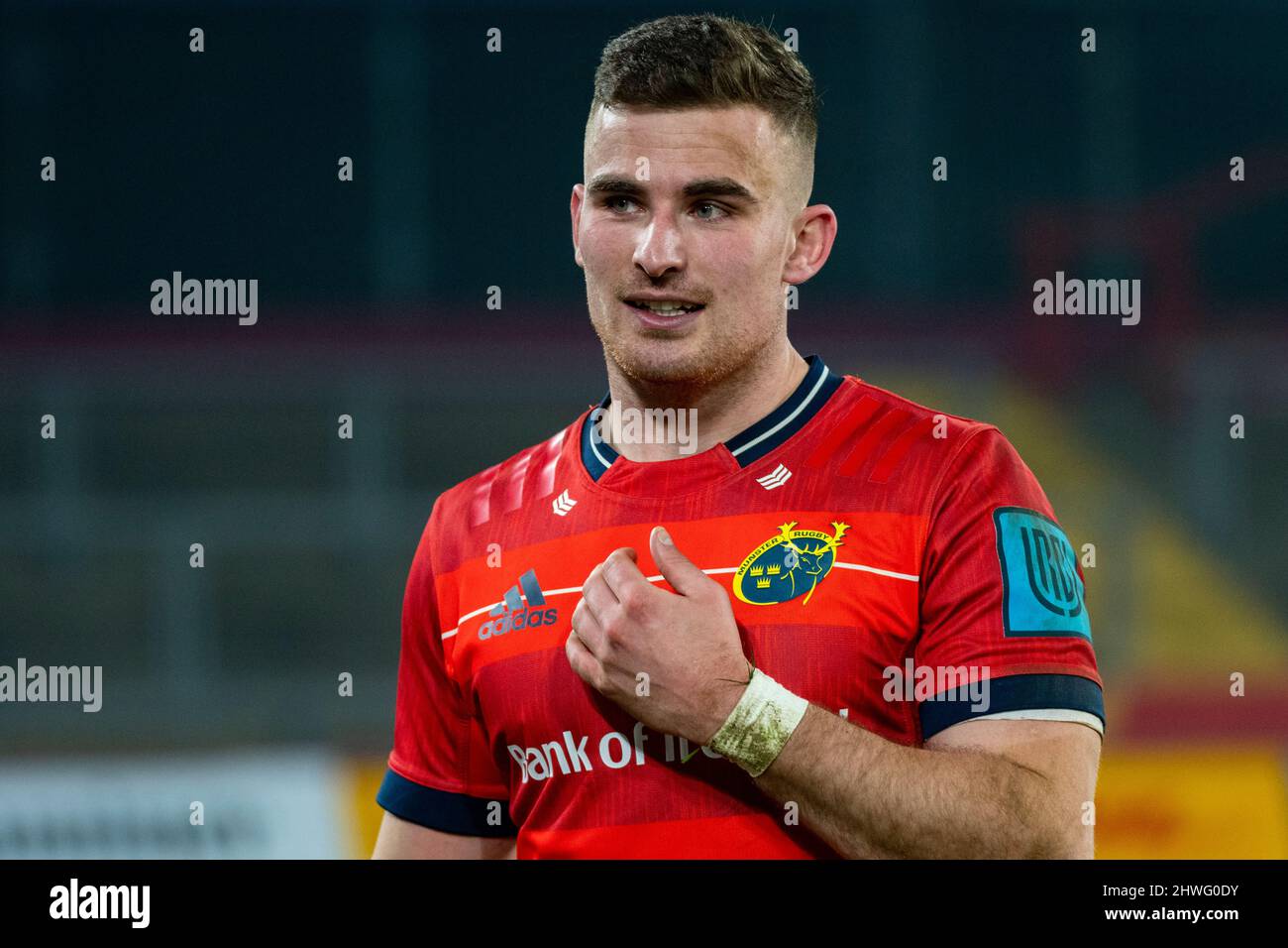 Shane Daly of Munster thanks his fans during the United Rugby ...