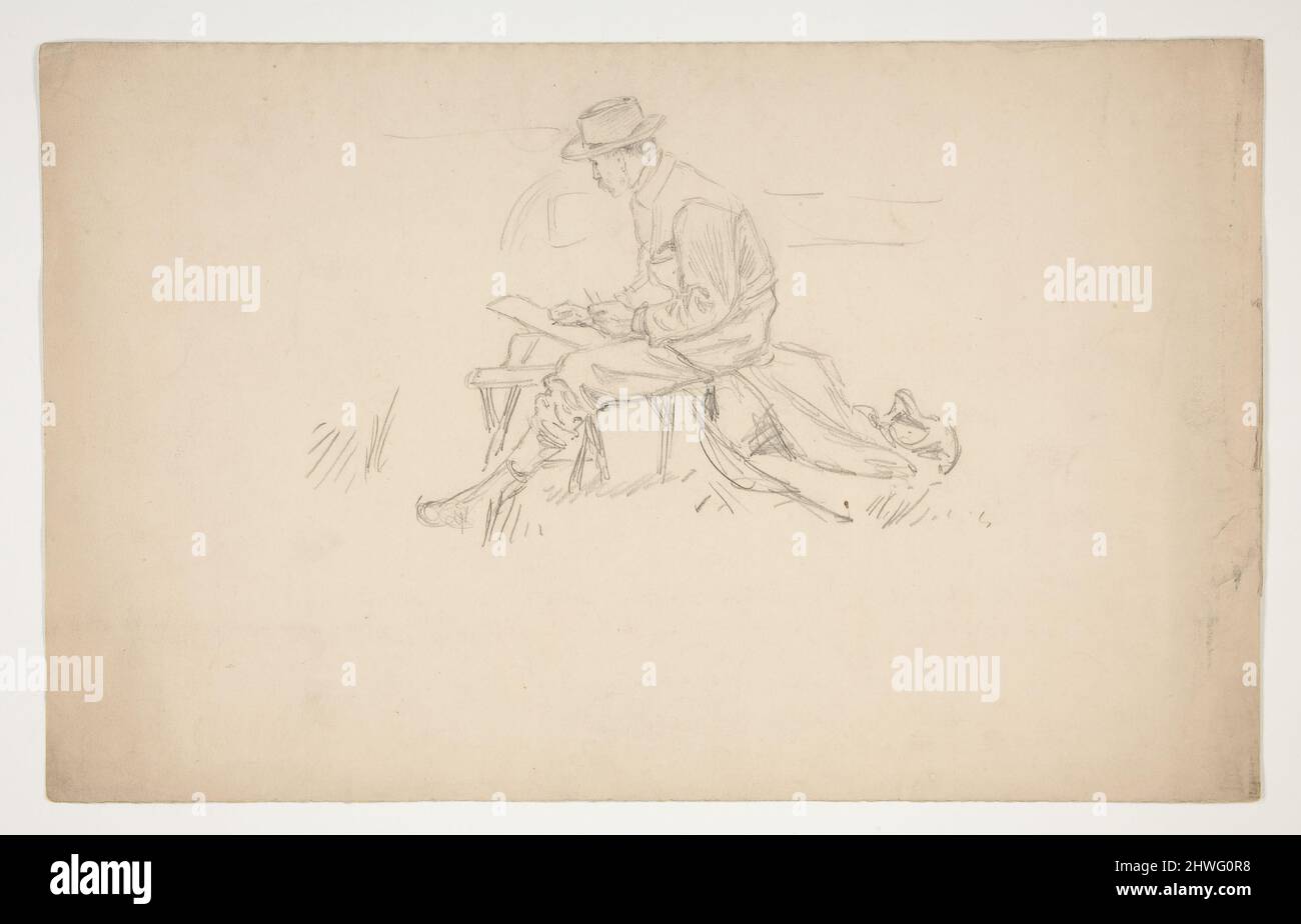 Study of seated man sketching in field. Artist: Edwin Austin Abbey ...
