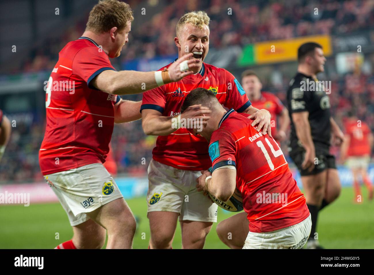 Limerick, Ireland. 05th Mar, 2022. Shane Daly of Munster celebrates ...