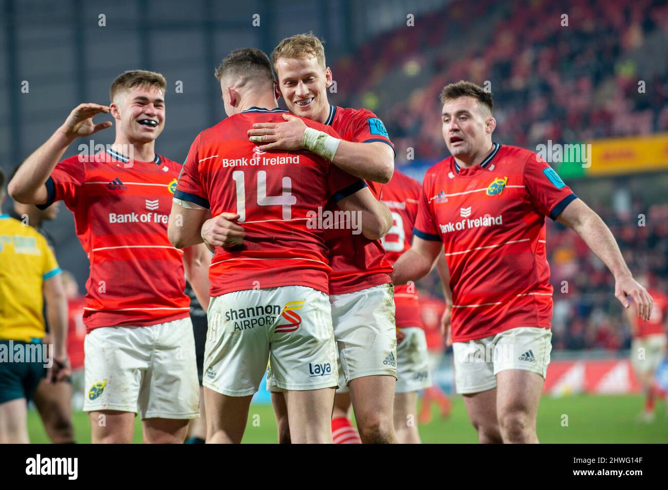 Limerick, Ireland. 05th Mar, 2022. Shane Daly of Munster celebrates ...