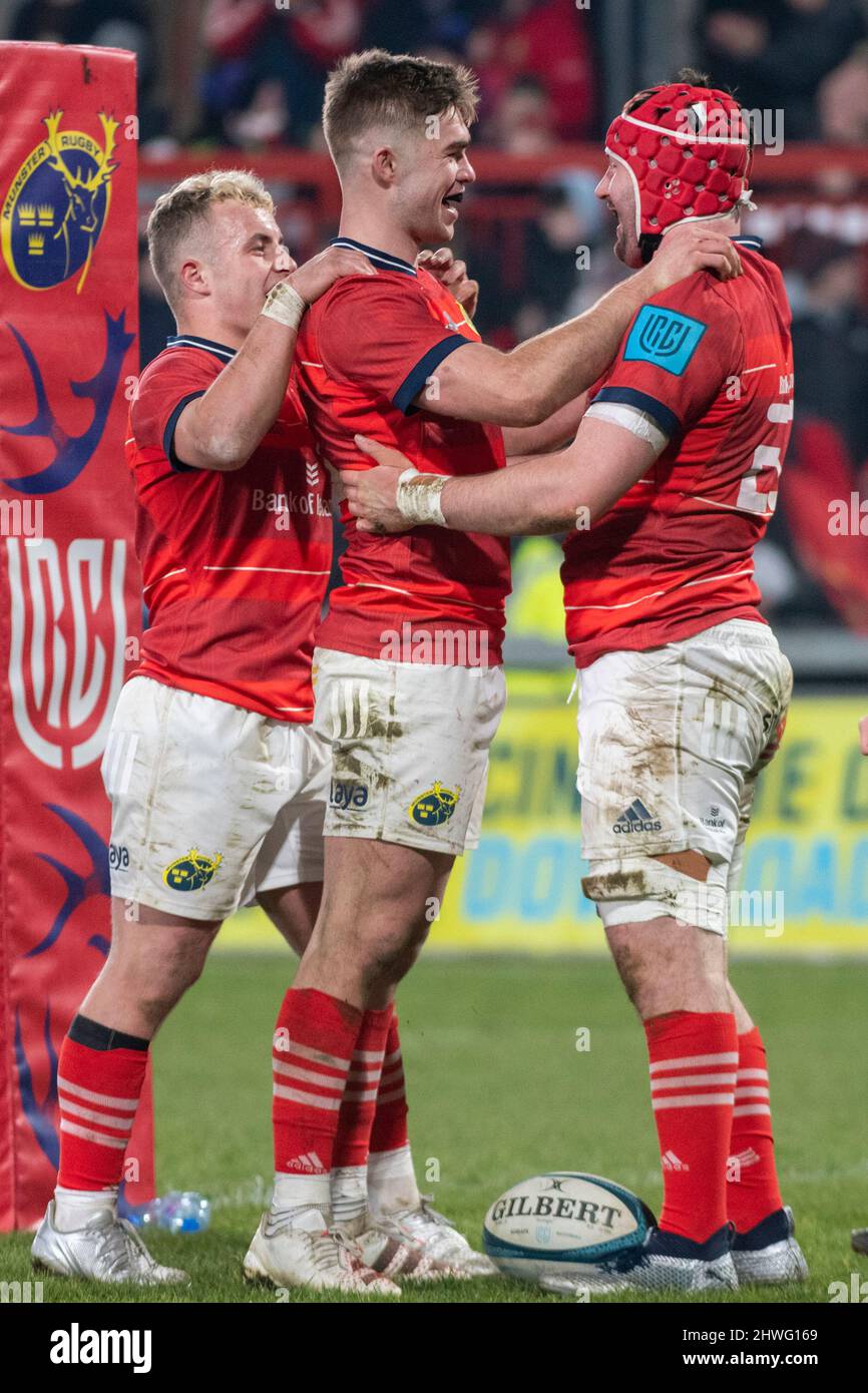 Limerick, Ireland. 05th Mar, 2022. John Hodnett of Munster celebrates ...