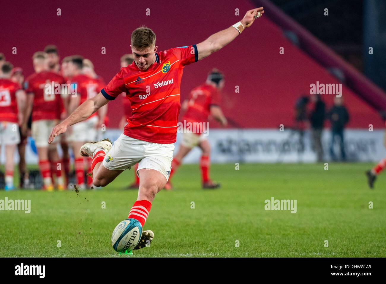 Jack Crowley of Munster takes a conversion during the United Rugby ...