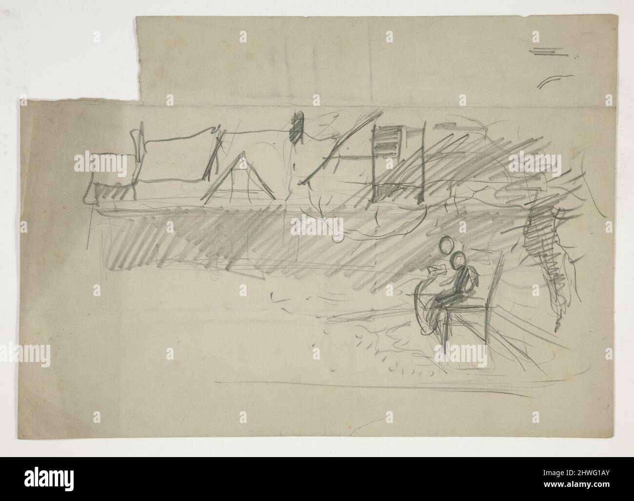 Figures on a bench, townscape behind. Artist: Edwin Austin Abbey ...