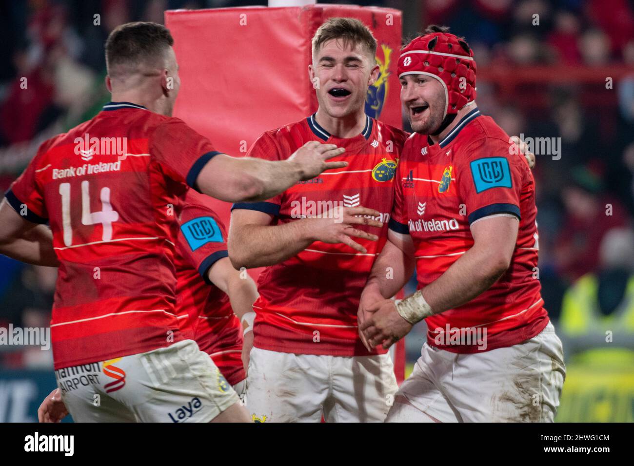 Limerick, Ireland. 05th Mar, 2022. John Hodnett of Munster celebrates ...