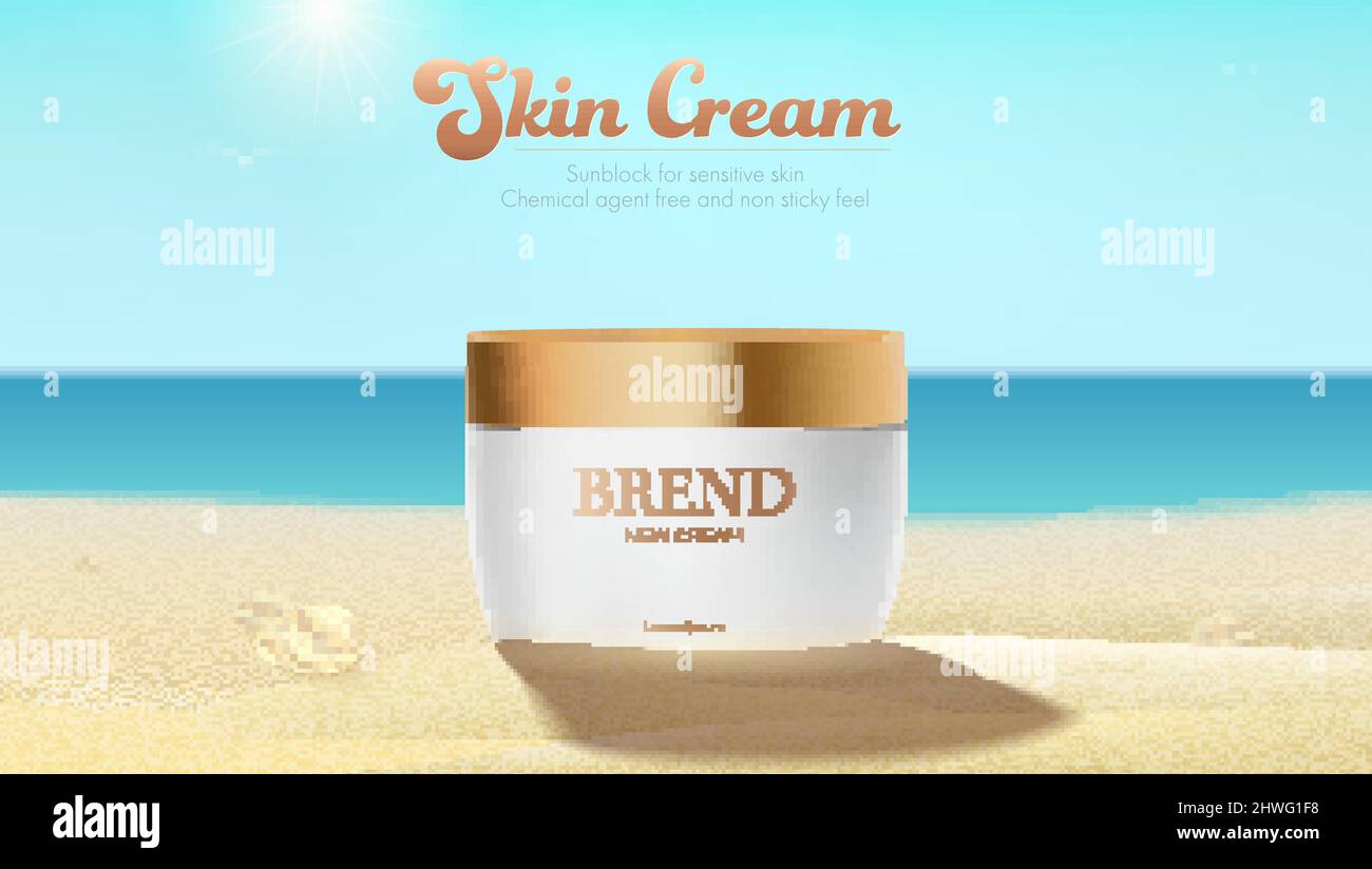 Jar of skin care cream close up. Cosmetic cream in sand on background ...