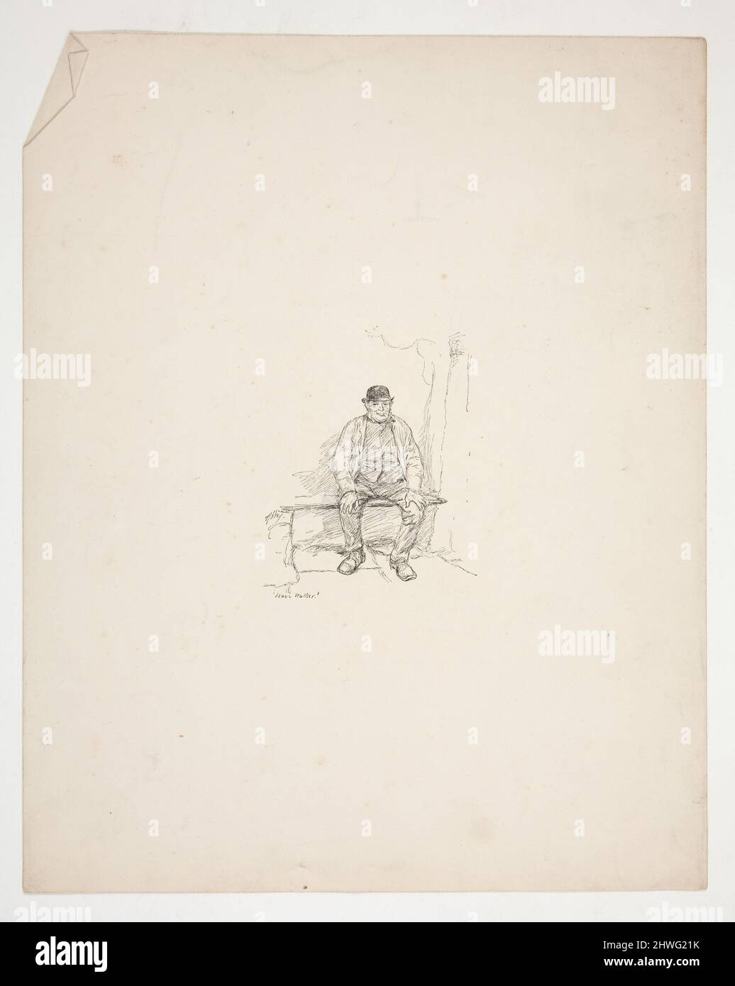 “Isaac Walker” [Man smoking pipe, sitting on bench] - lithographic ...