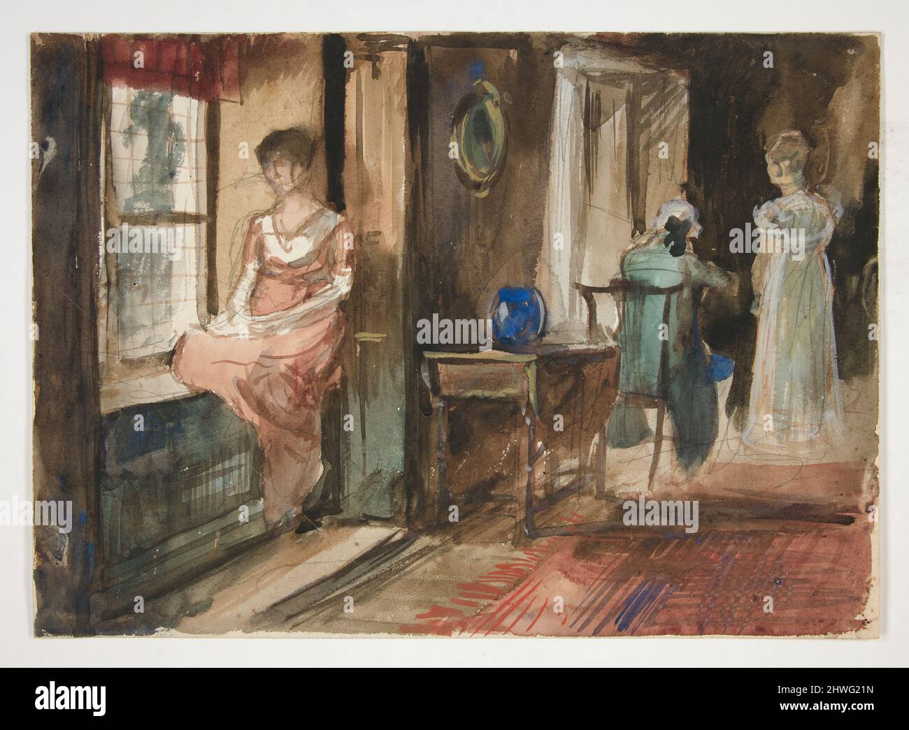 Sketch of figures in an interior. Artist: Edwin Austin Abbey, American ...