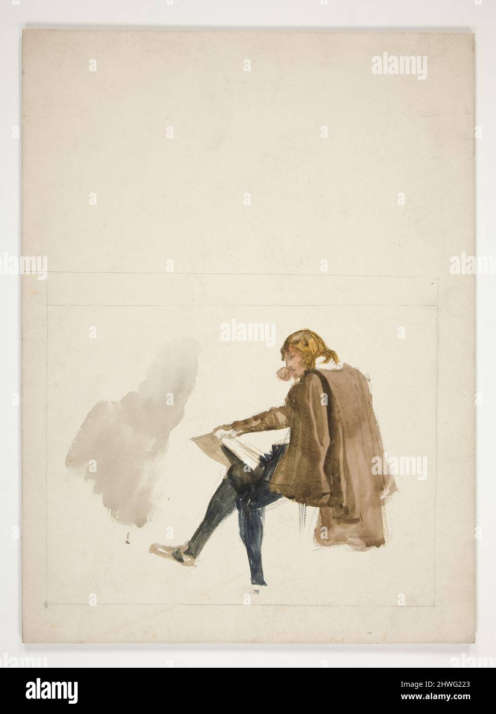 Seated young man in brown cloak, reading - unidentified illustration ...