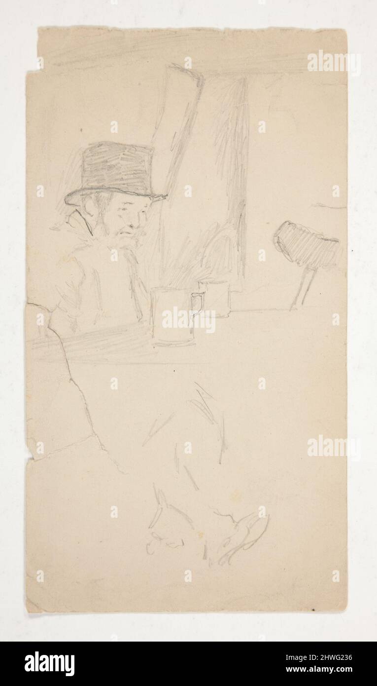 Sketch of a crippled man seated at table in bar. Artist: Edwin Austin ...