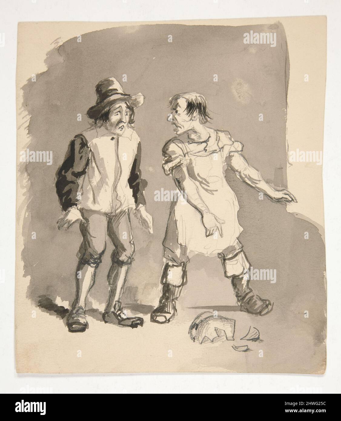 Cartoon of two men and broken pot. Artist: Edwin Austin Abbey, American ...
