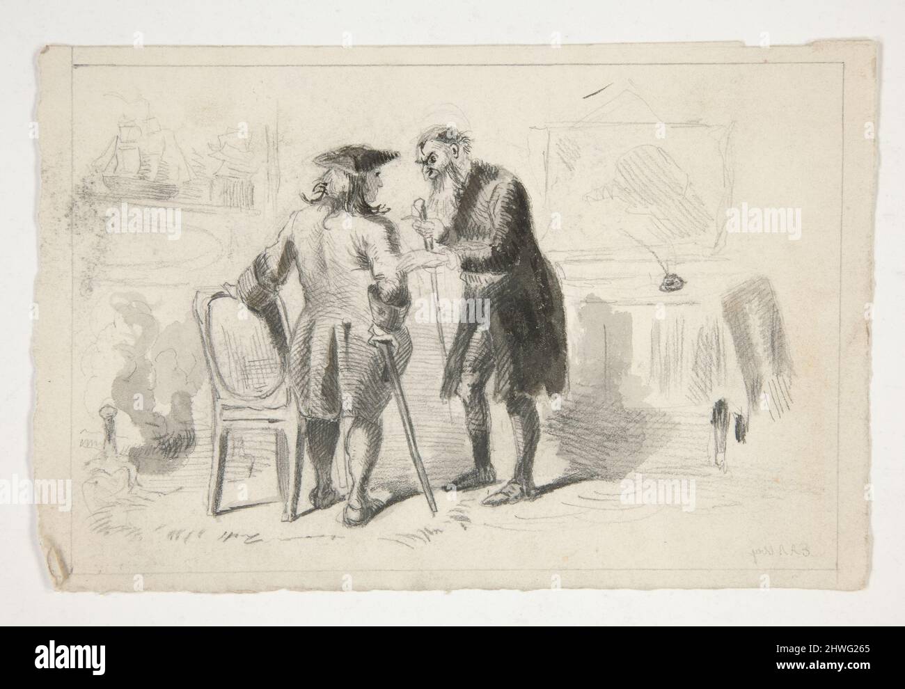 Two men conversing in an interior - unidentified illustration. Artist ...