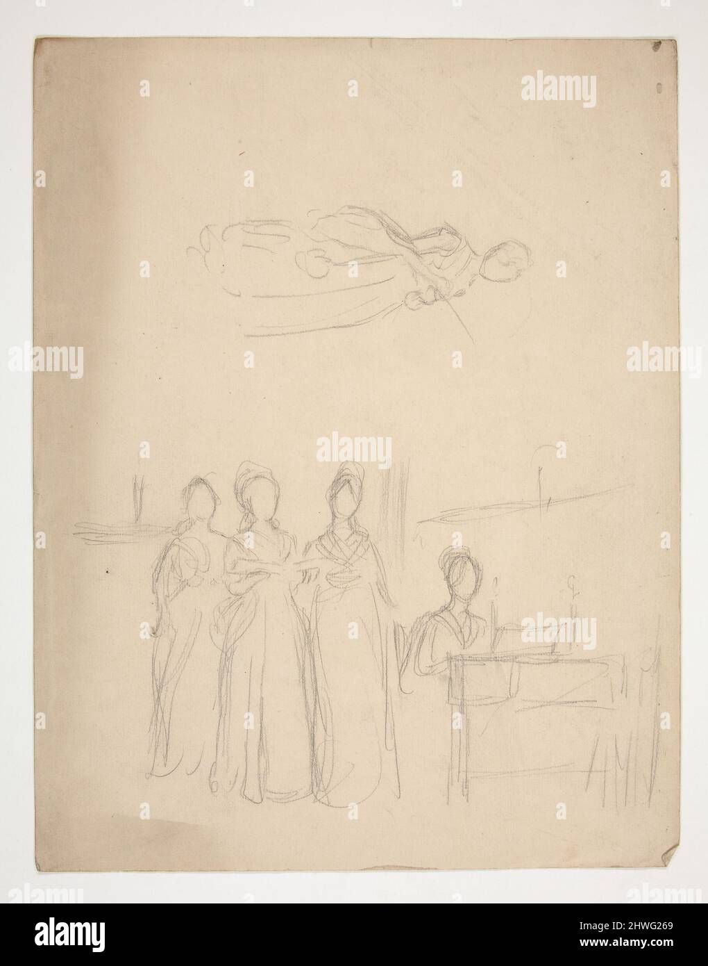 Four women at piano, singing - unidentified illustration. Artist: Edwin ...