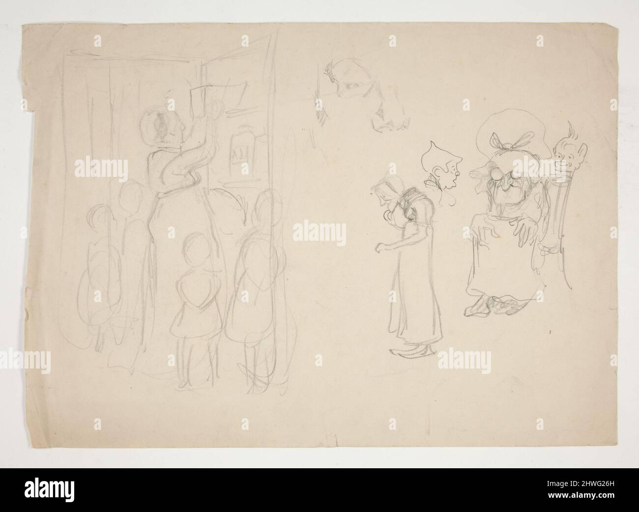 Woman with children and cartoon - unidentified illustration. Artist ...