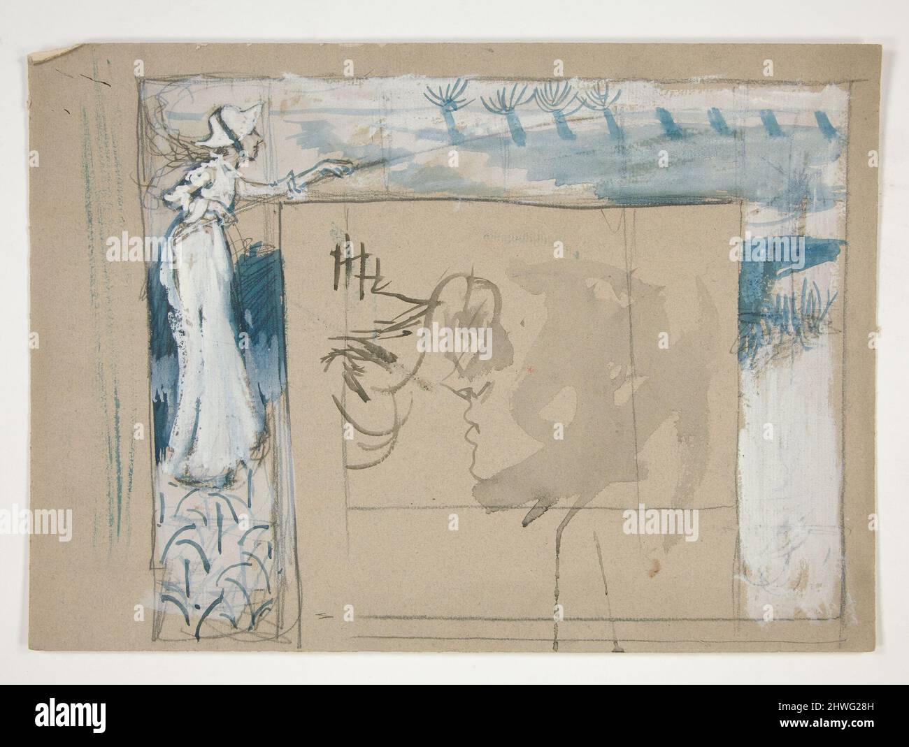 Preliminary sketch for a tile fireplace surround. Artist: Edwin Austin ...