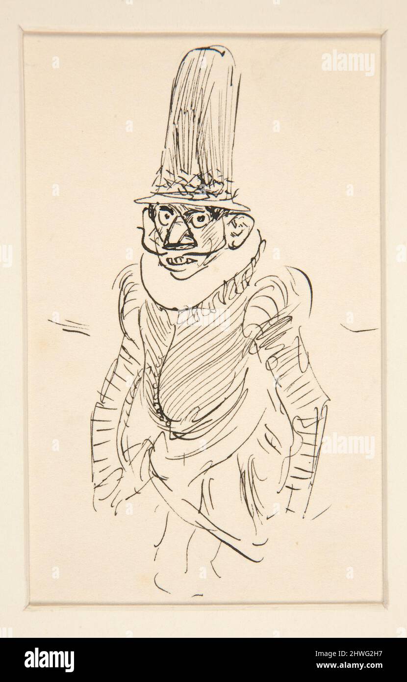 Study of man in XV century costume, possibly a caricature of the period ...