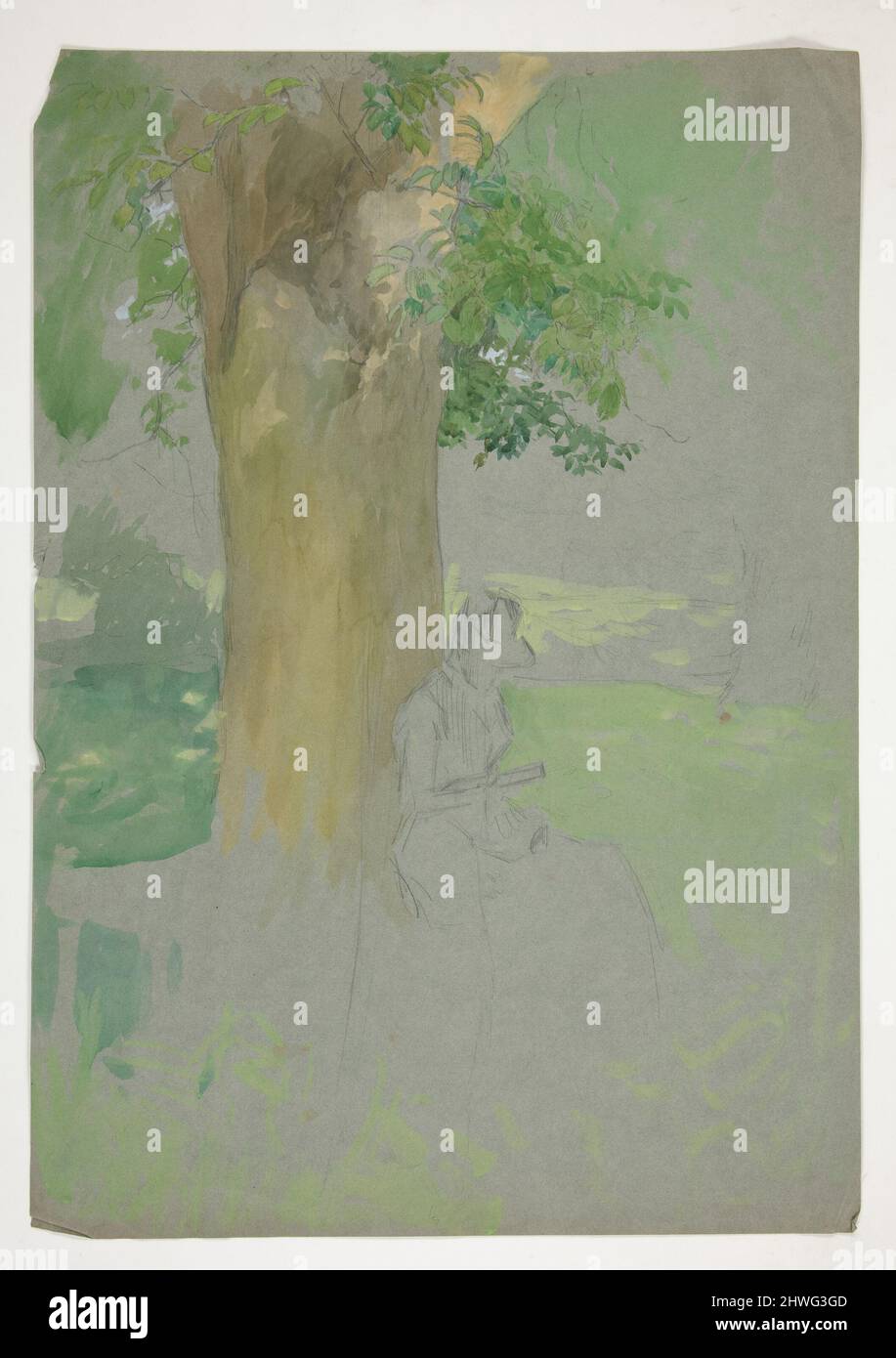 Woman seated beneath a tree, reading. Artist: Edwin Austin Abbey ...