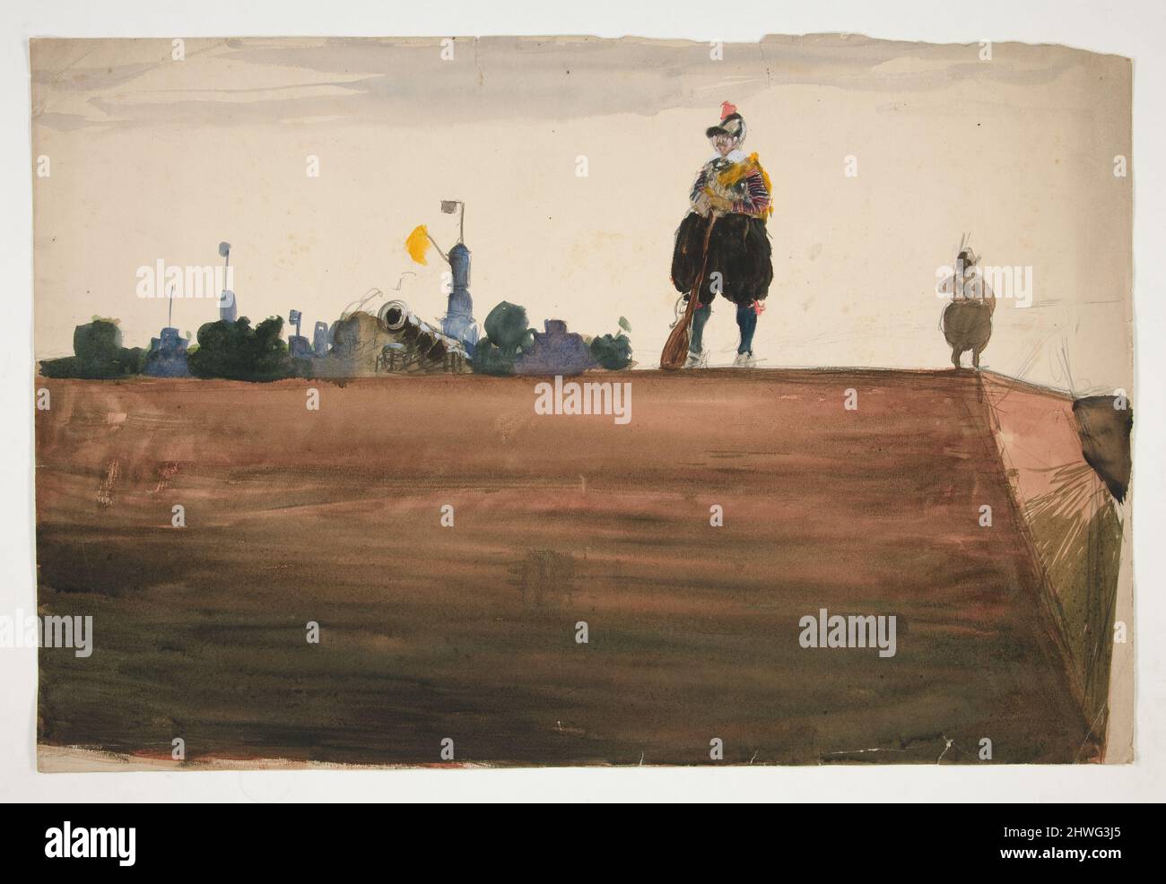 Two sentries atop a fortress wall. Artist: Edwin Austin Abbey, American ...