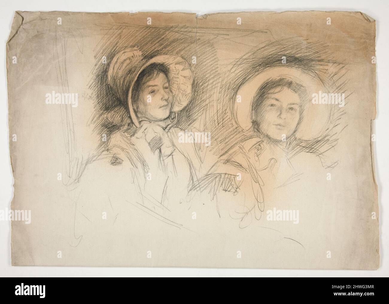 Sketch of two young women in bonnets (unidentified sitters). Artist ...