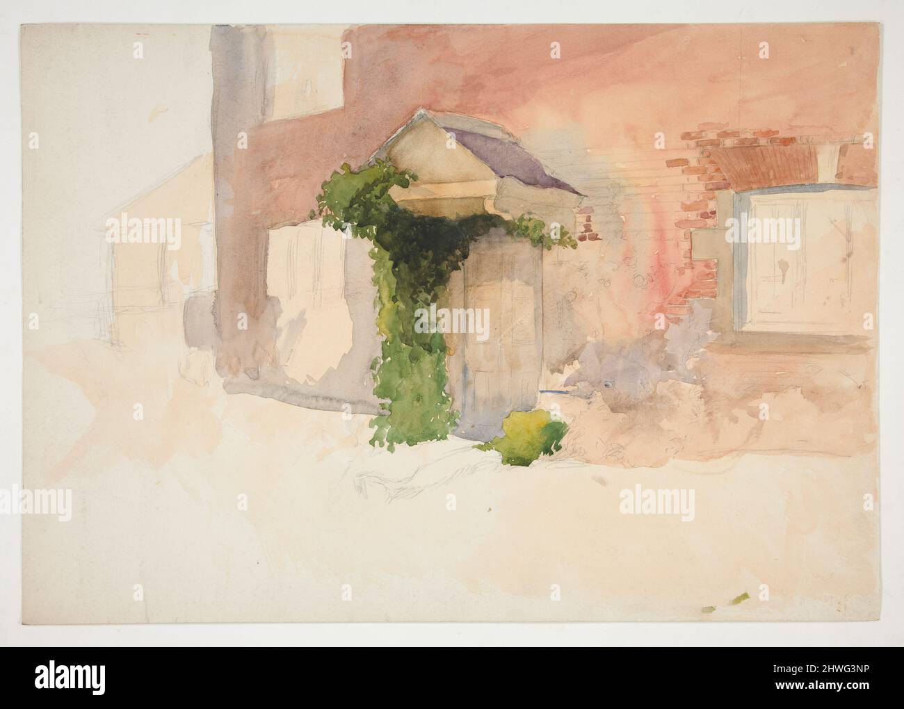 Study of exterior of a red brick house. Artist: Edwin Austin Abbey ...