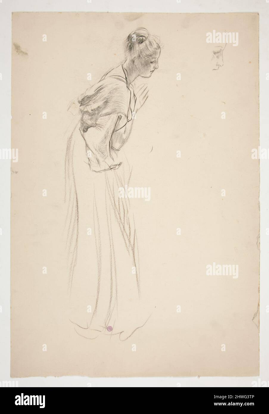 Sketch of a woman, stooped and praying. Artist: Edwin Austin Abbey ...