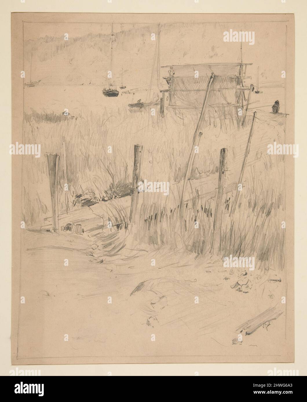 Sketch of an old dock, with weeds growing up around it. Artist: Edwin ...