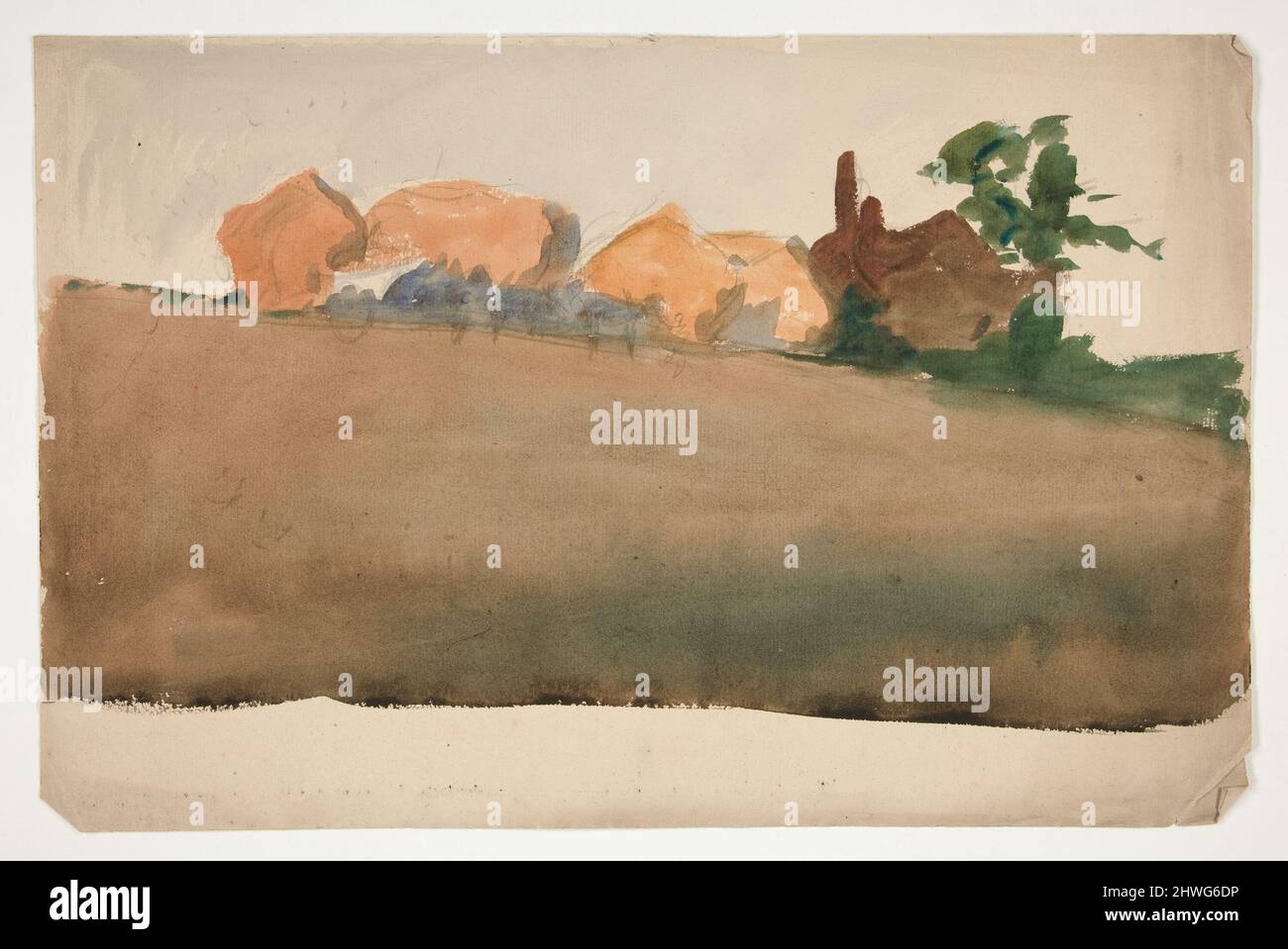 Landscape with houses in distance. Artist: Edwin Austin Abbey, American ...
