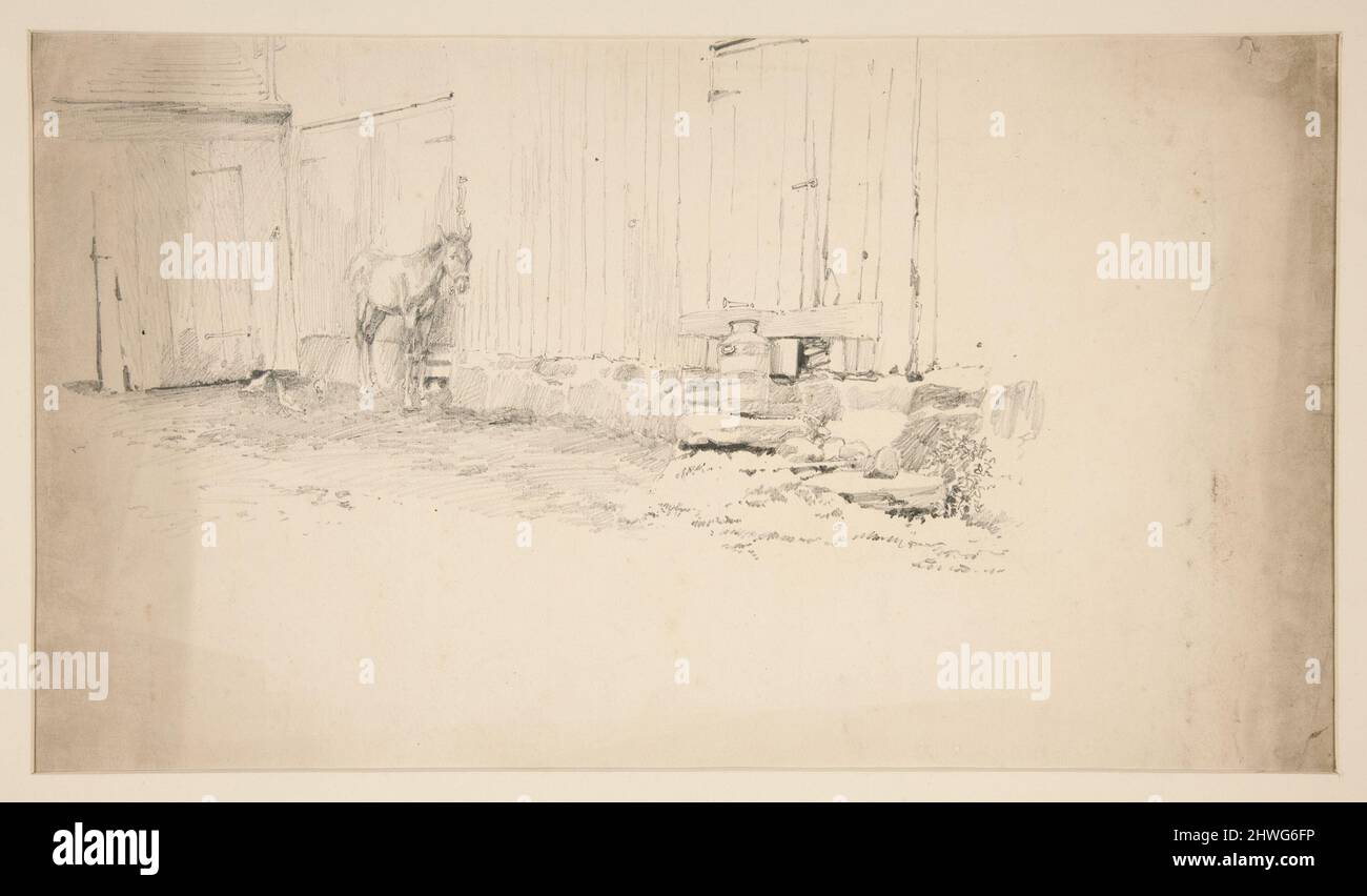 Sketch of a farmyard, with a horse. Artist: Edwin Austin Abbey ...