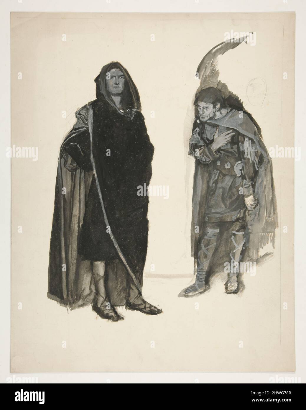 Two cloaked men, sketch for an unidentified Shakespeare play. Artist ...
