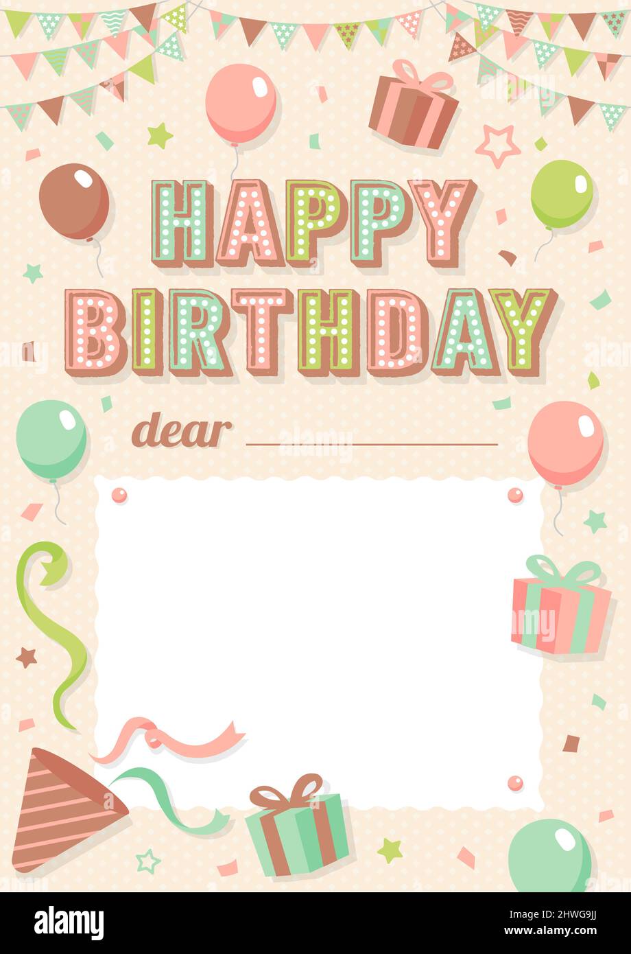 Happy birthday greeting card vector illustration (with a space where ...