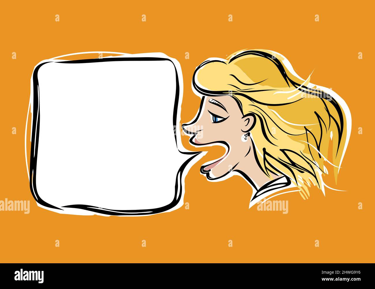 A Female In Profile Shouting A Blank White Speech Bubble Next To Her a-female-in-profile-shouting-a-blank-white-speech-bubble-next-to-her