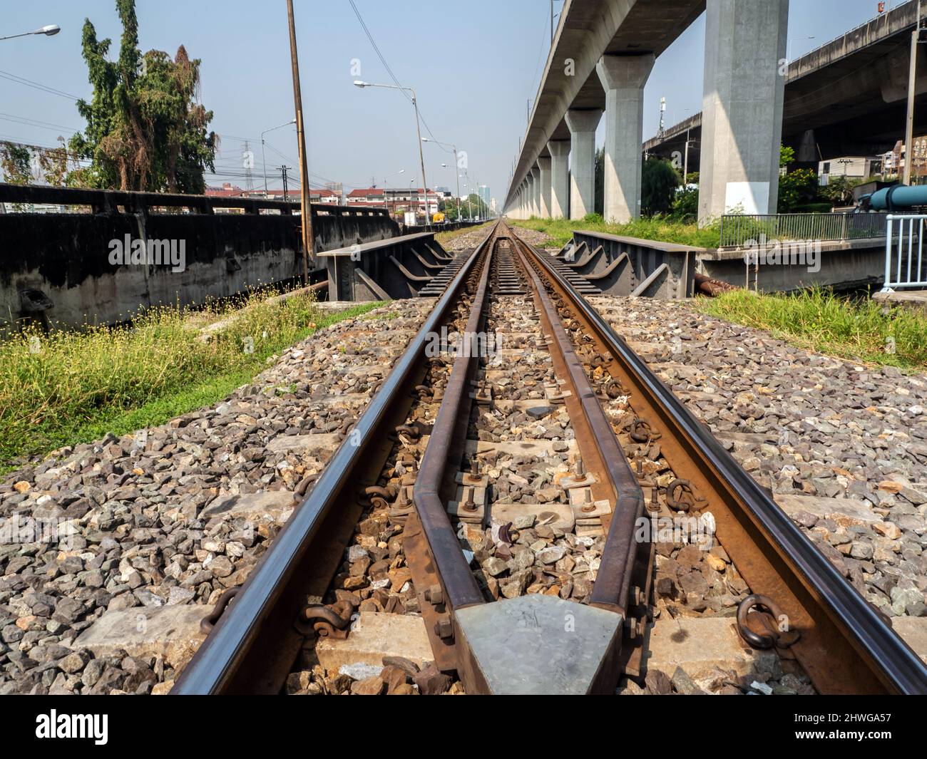 Railway tracks at the interchangeable track's position Stock Photo - Alamy
