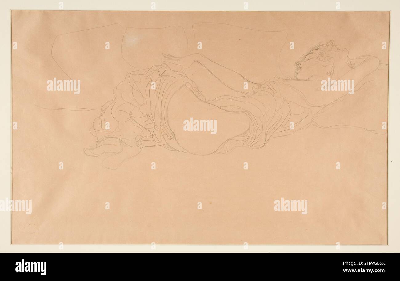 Woman Lying on her Back, Partly Dressed. Artist: Gustav Klimt, Austrian ...
