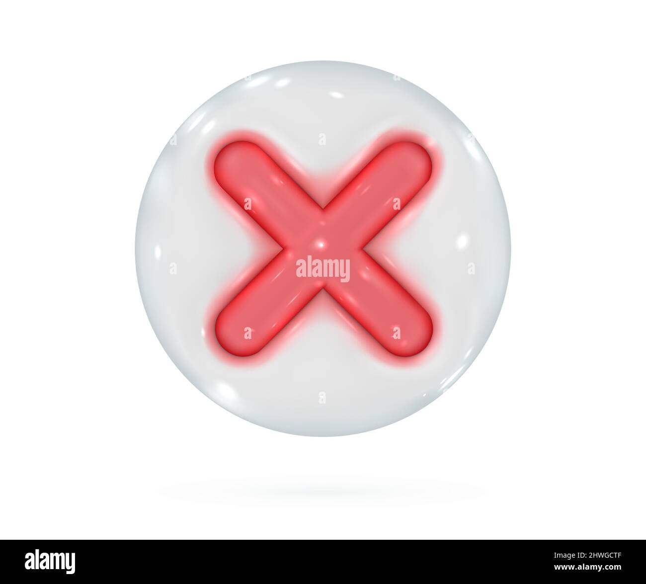 3d cancel cross icon. Red negative or decline glossy glass sign. Vector ...