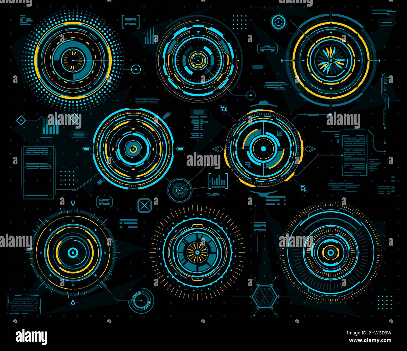 HUD futuristic graphs and circular interface panels. Sci Fi, technology ...