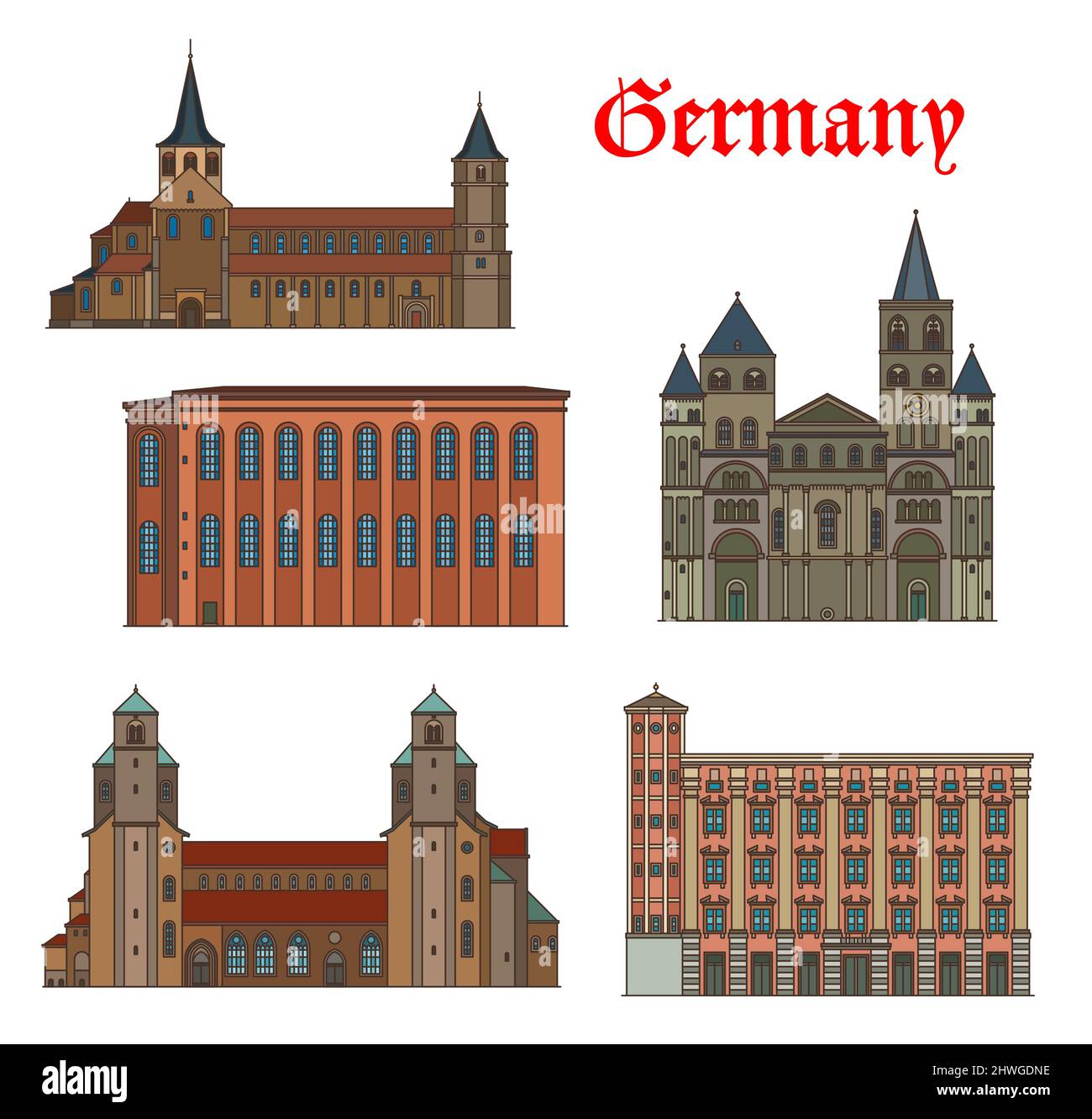 Germany vector buildings of Trier, Hildesheim and Linz, architecture ...