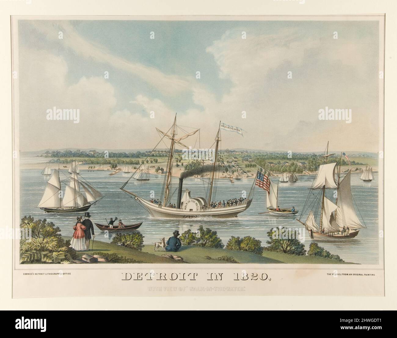 Detroit in 1820, with View of “Walk-in-the-Water”. Artist: Corrie’s ...
