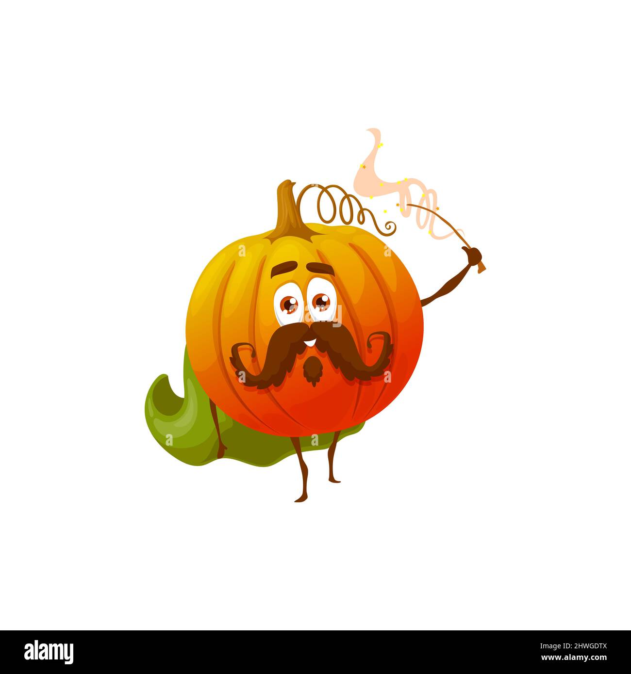 Funny cartoon pumpkin wizard character. Vegetable magician or witch ...