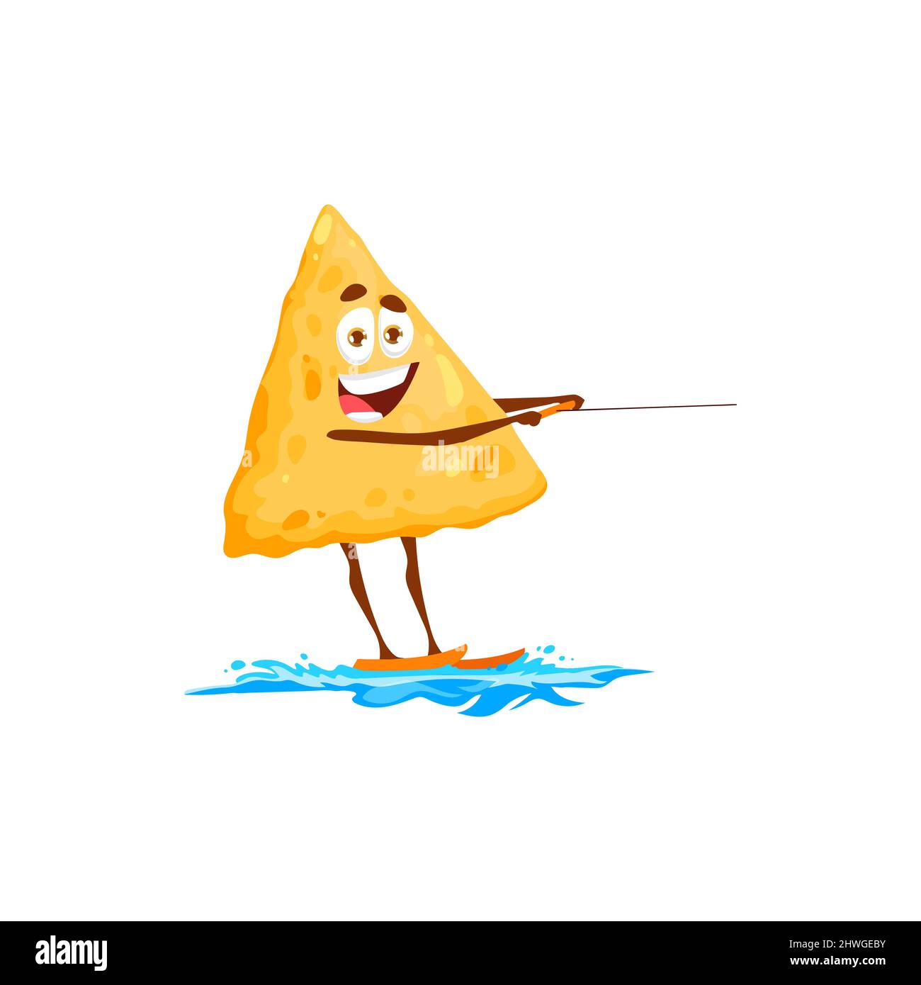 Mexican chips nachos surfing on water skis isolated funny cartoon ...