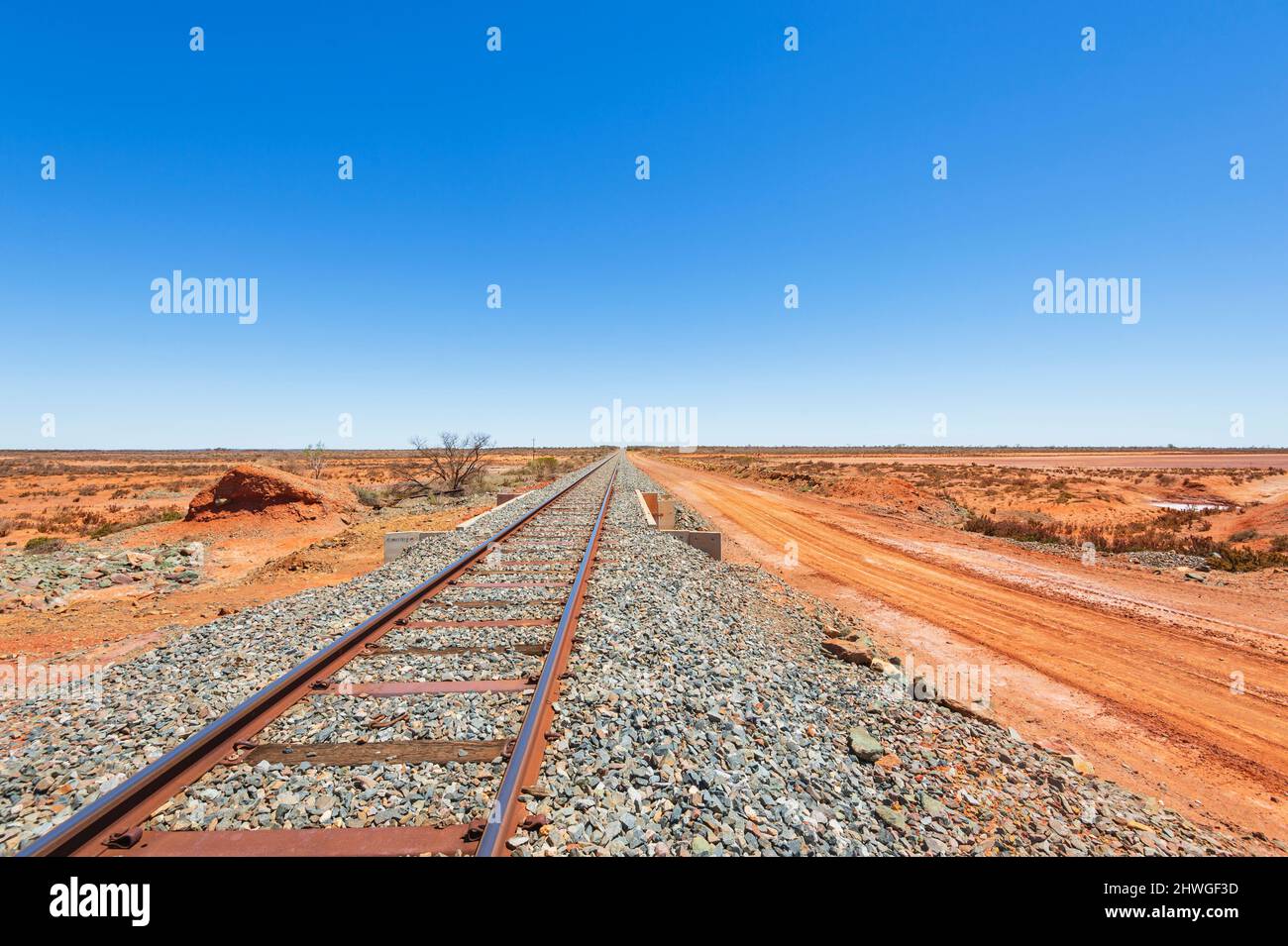 Railway line in the Australian Outback, the Pilbara, Western Australia ...