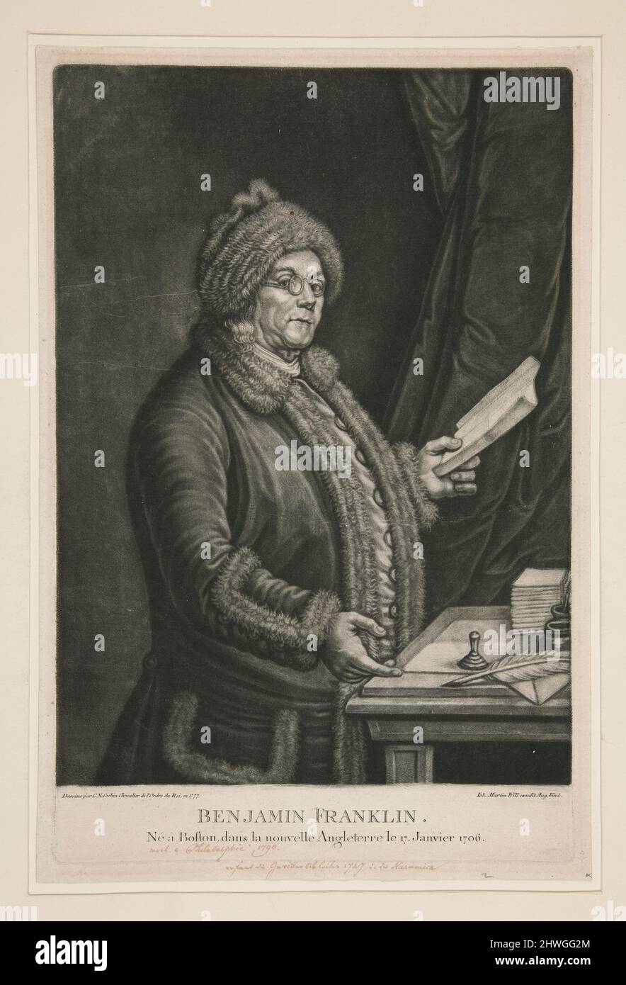 Benjamin Franklin. Artist: Johann Martin Will, German, 1727–1806After ...