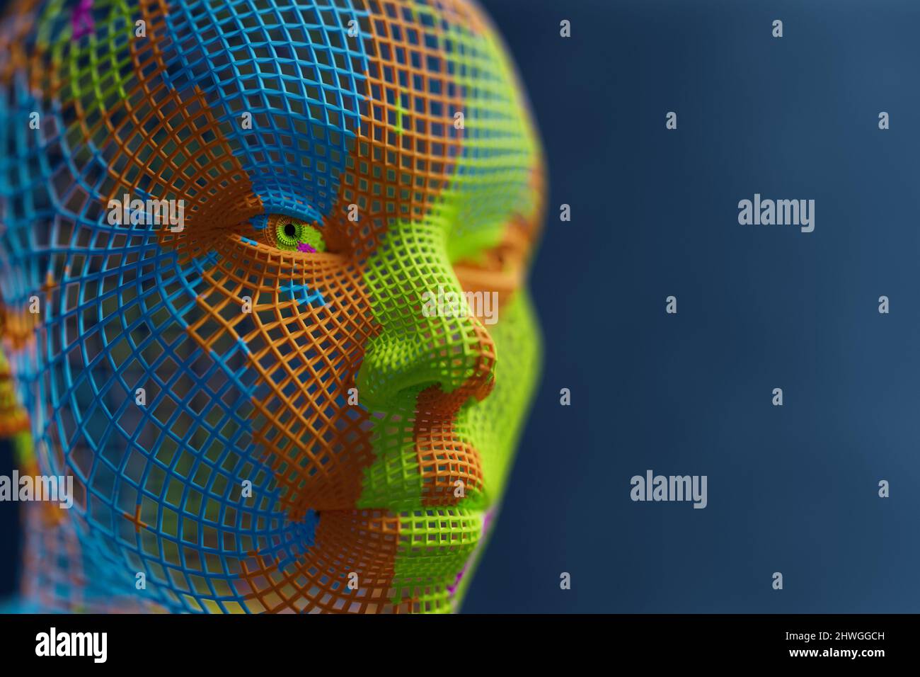 Multicolored human 3D wireframe head. Creativity and science background ...