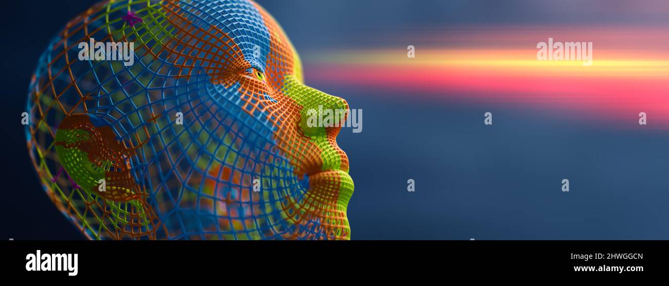Colorful human head wireframe model. Creativity, science and technology ...