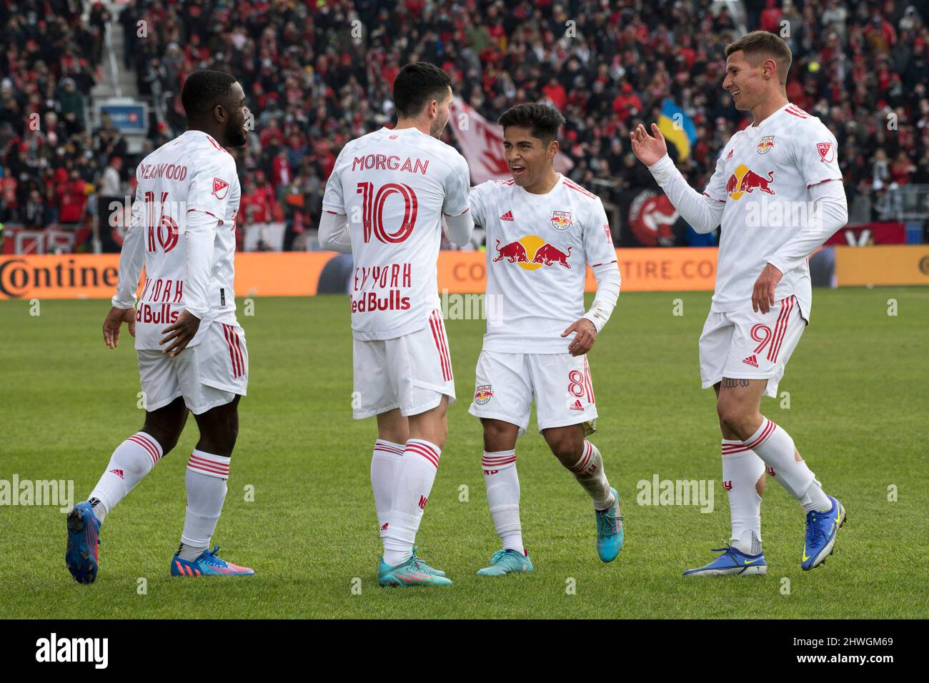 Toronto, Canada. 05th Mar, 2022. New York Red Bull players celebrate ...